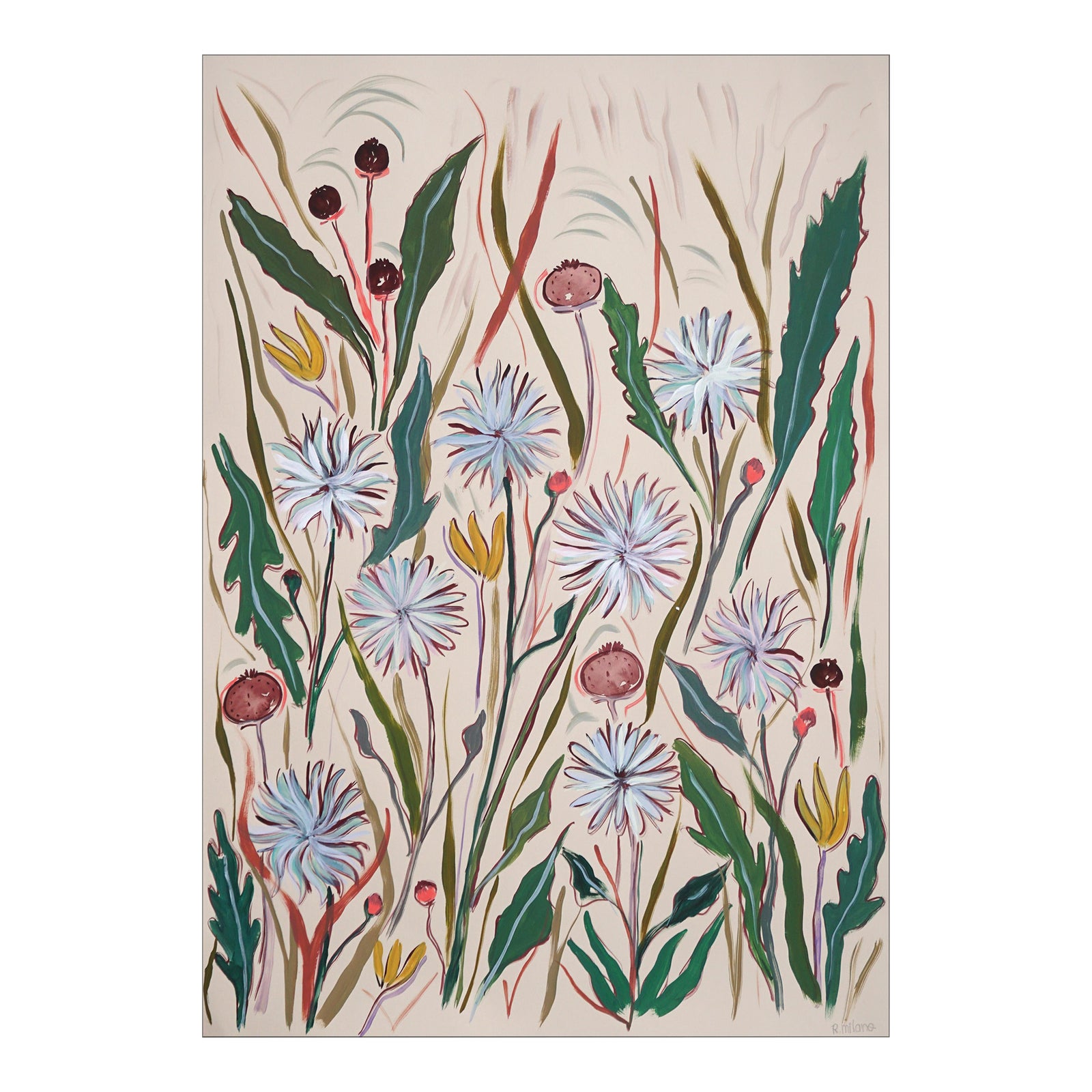 2024, Illustration Style Landscape of "Dandelion Flowers Field" Watercolor on Paper by Romina ...