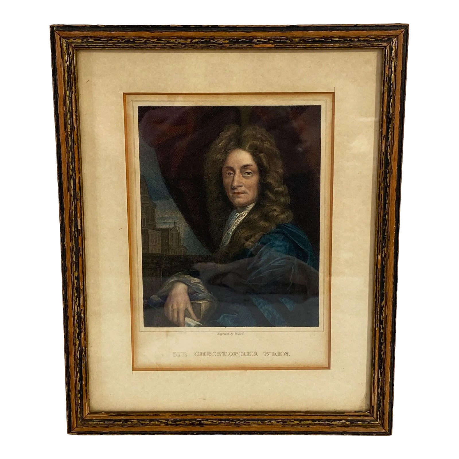 19th C Original William Holl Stipple Engraving of Sir Christopher Wren ...