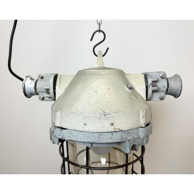Industrial Bunker Ceiling Light with Iron Cage from Elektrosvit, 1970s ...