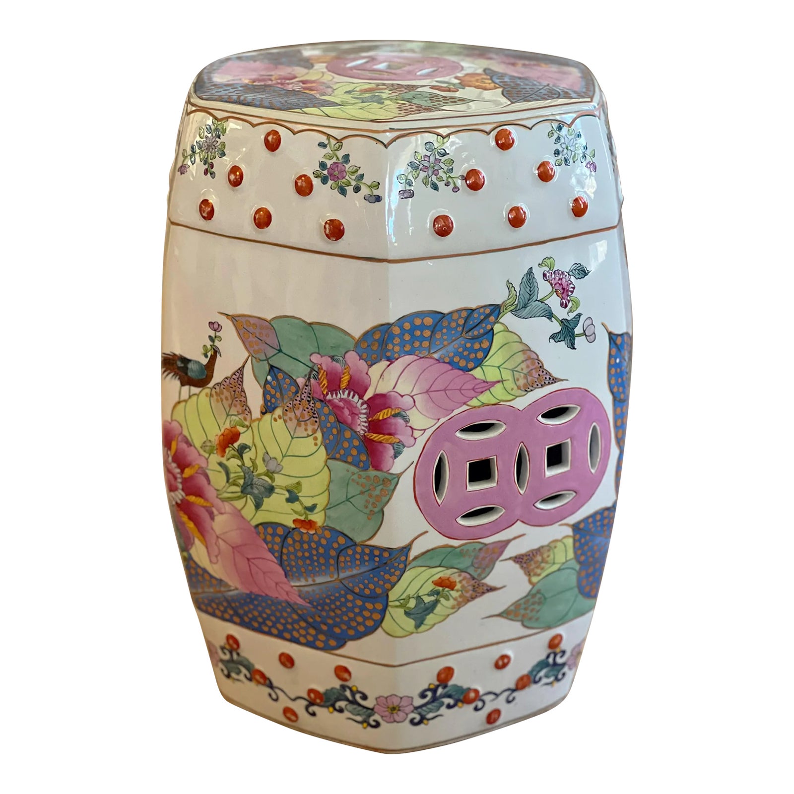 Vintage Floral Chinoiserie Garden Stool | Chairish