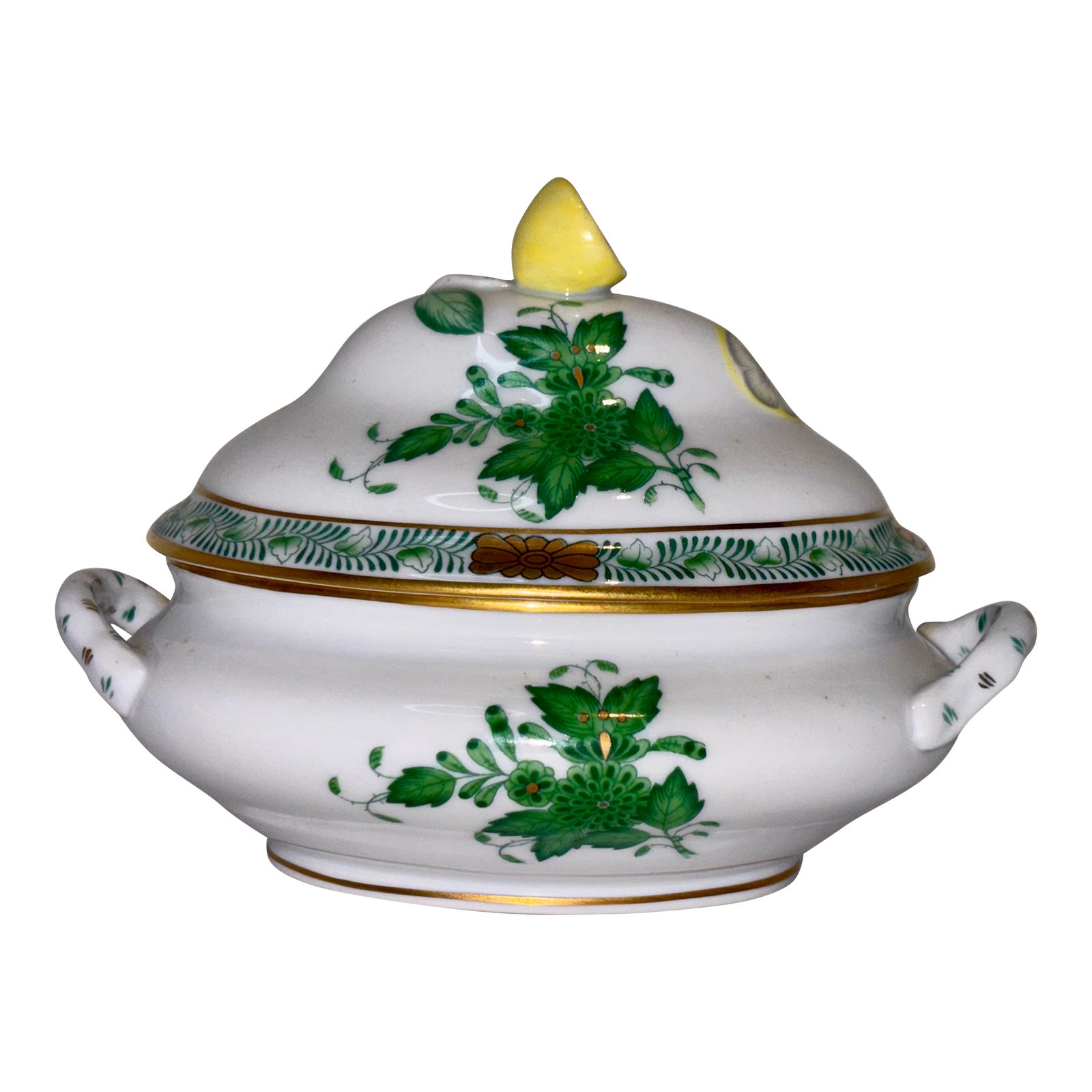 1960s Herend Chinese Bouquet Green Mini Sauce Tureen With Lid and Lemon ...