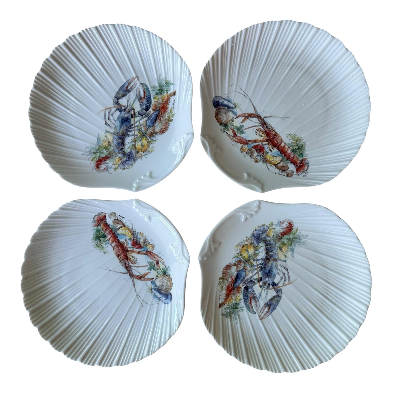 Vintage Limoges Porcelaine De Sologne Lobster & Seafood Plates (Set of ...