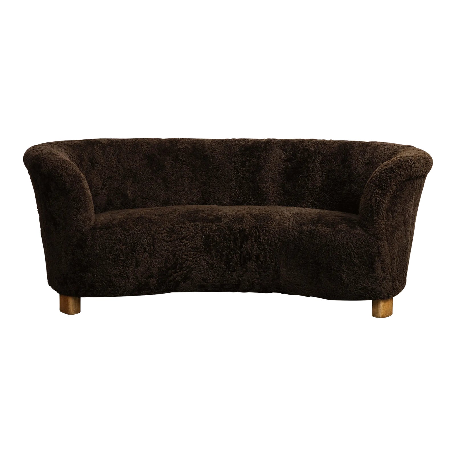 Mid-Century Danish Brown Shearling Curved Sofa, Attributed to Flemming ...