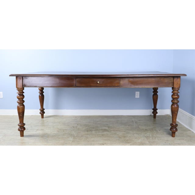 1970s Wide Oak Country Dining Table with Turned Legs | Chairish