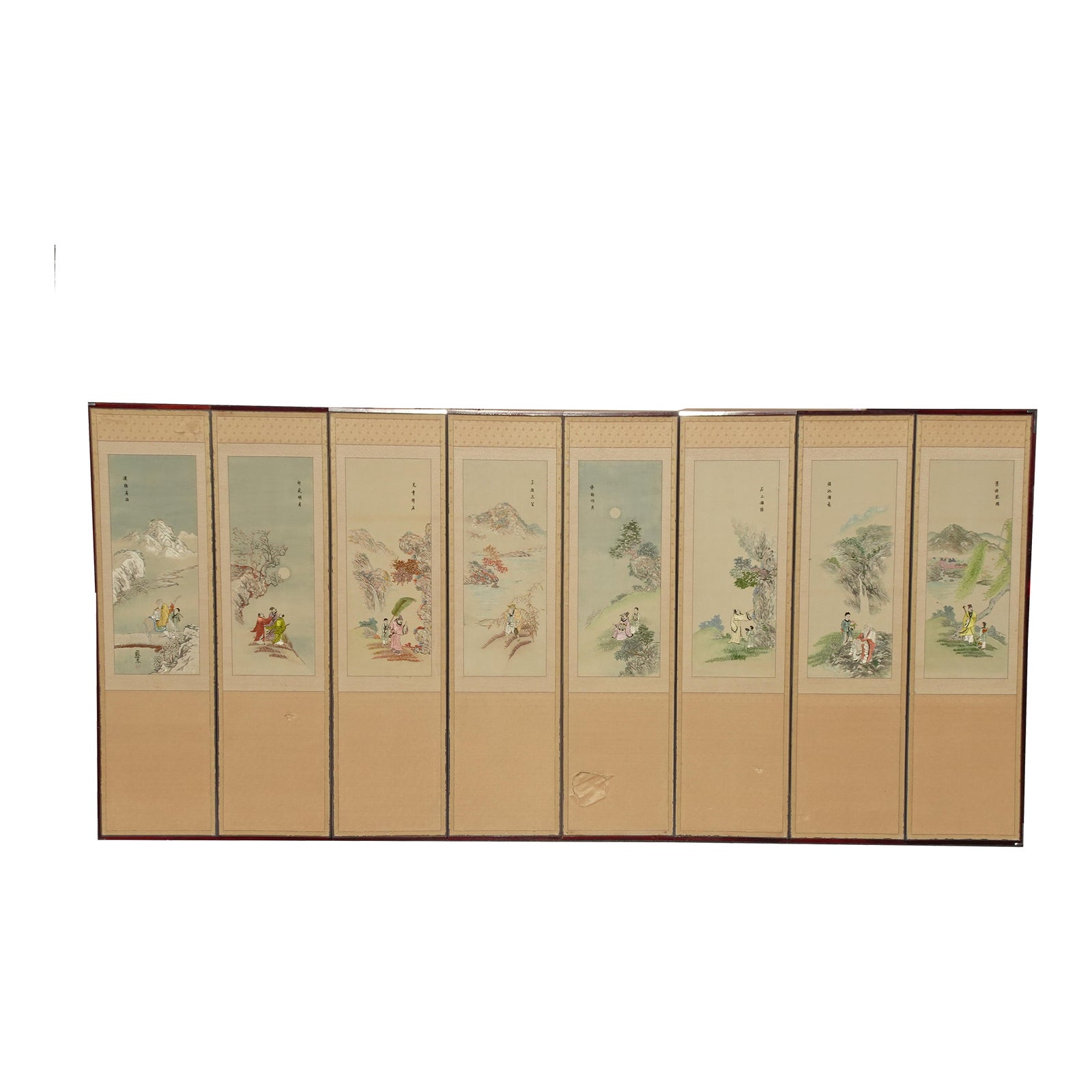 Antique Asian Eight Panel Embroidered Silk Screen Room Divider ...