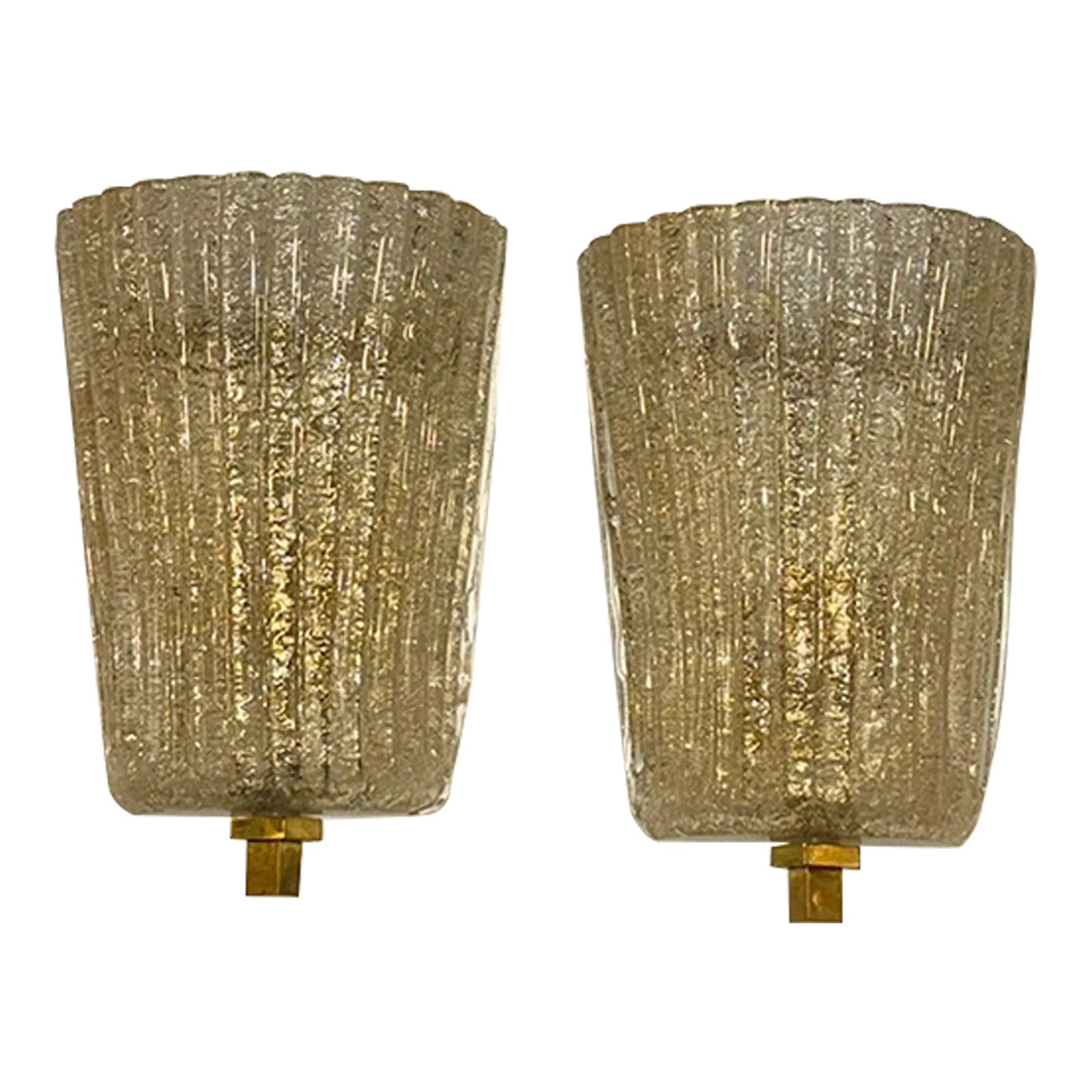 Pair of Modern Gold "Granola" Murano Glass Shell Form Sconces | Chairish