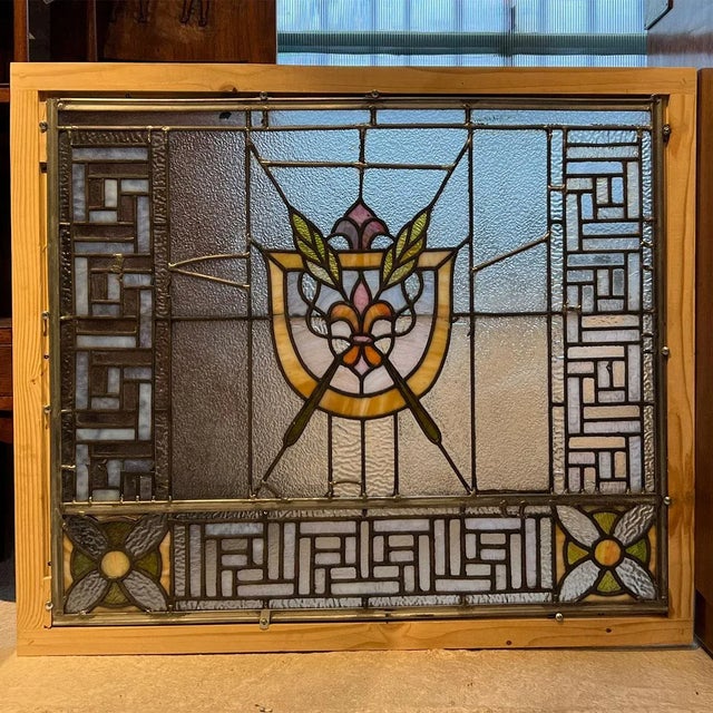 American Denver Stained and Leaded Glass Shield Window | Chairish