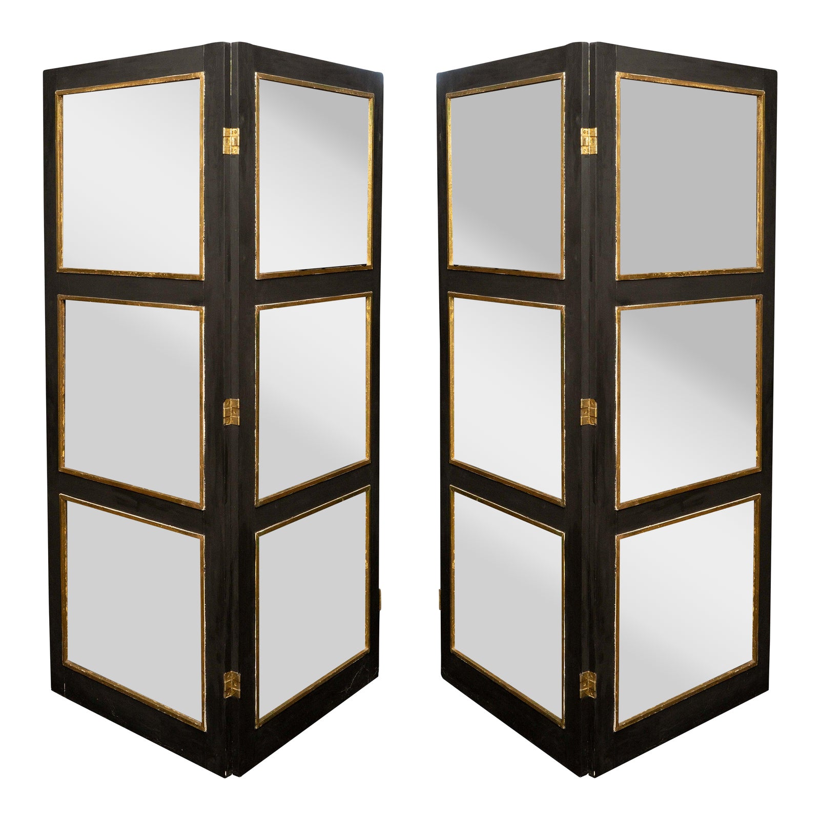 Large 1940's French Black and Gilt Screens 'Paravent' with Glass Panels ...
