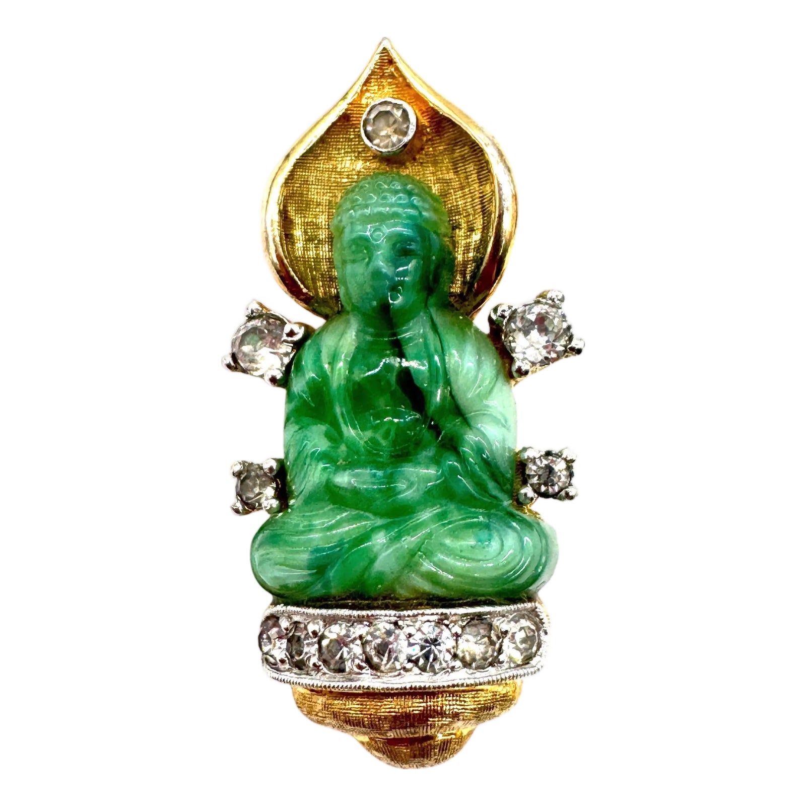 Faux Jade Buddha Pin With Rhinestones, Style of Cartier Travel Jewelry ...