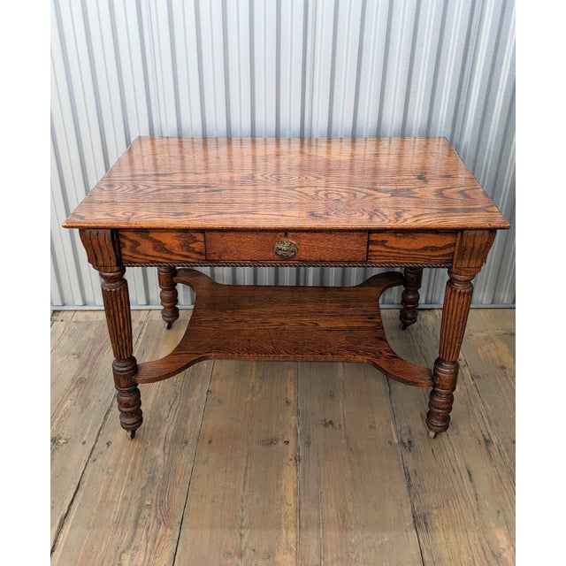 Early 20th Century Antique Oak Single Drawer Library Table | Chairish