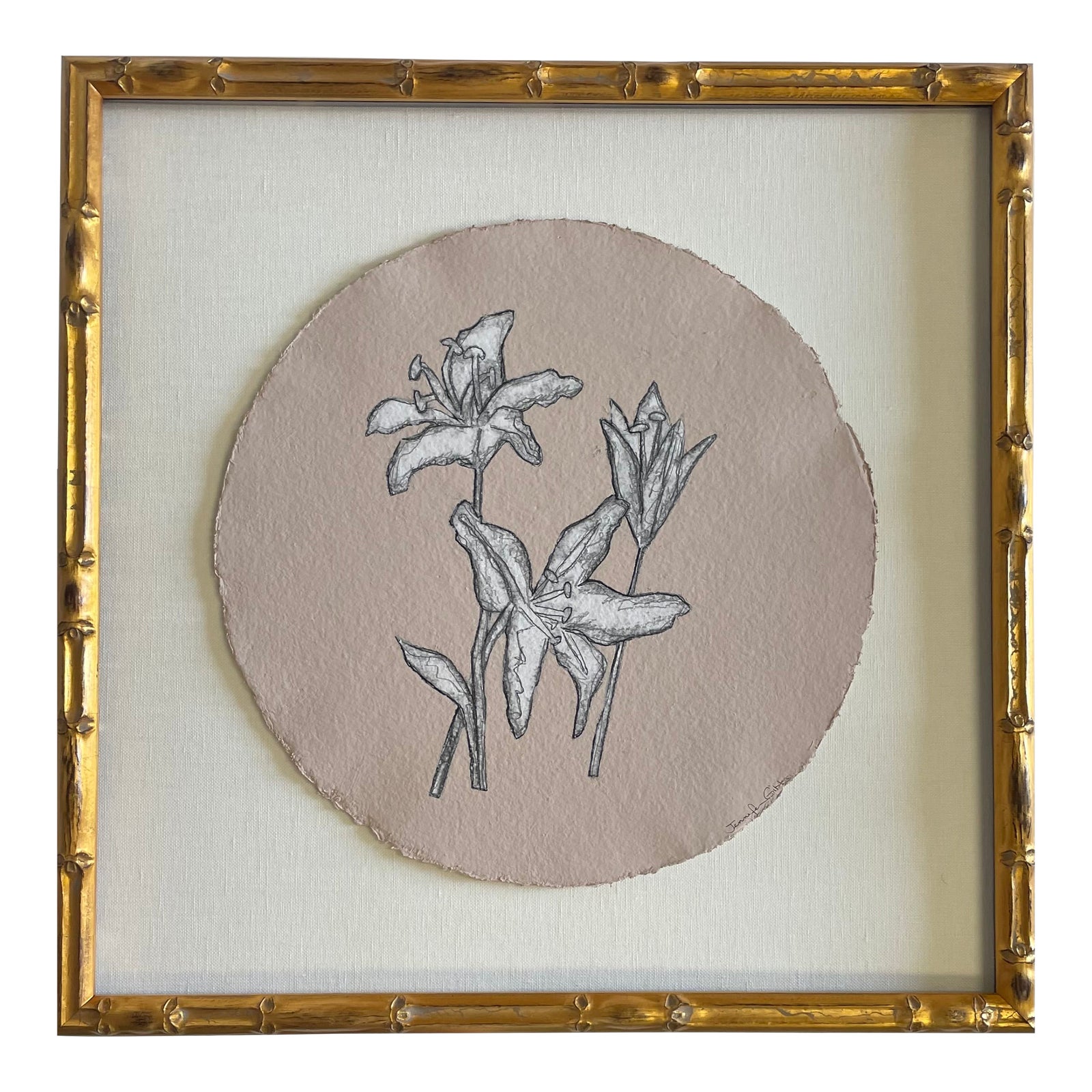 Botanik Lily Farrow & Ball Shrimp Background Painting | Chairish