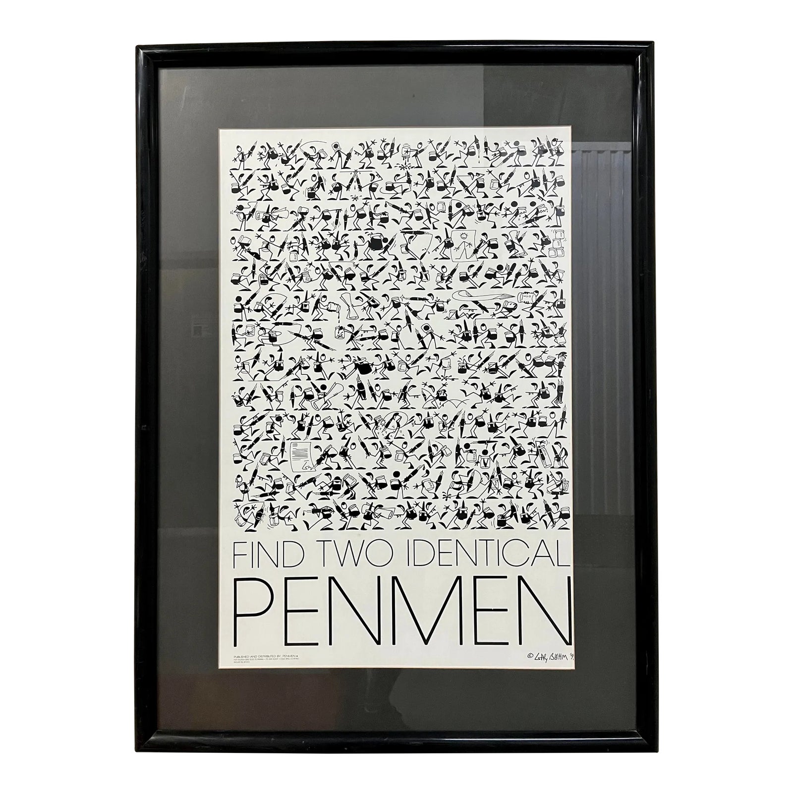 1990s Gary Blehm "Find the Two Identical Penmen" Framed Original Poster ...