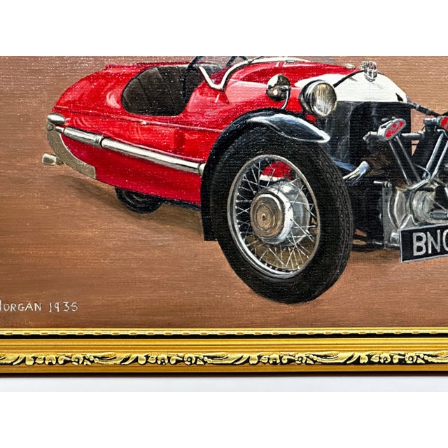 Vintage British Oil Painting of a Red Morgan 1935 V-Twin Three Wheeler ...