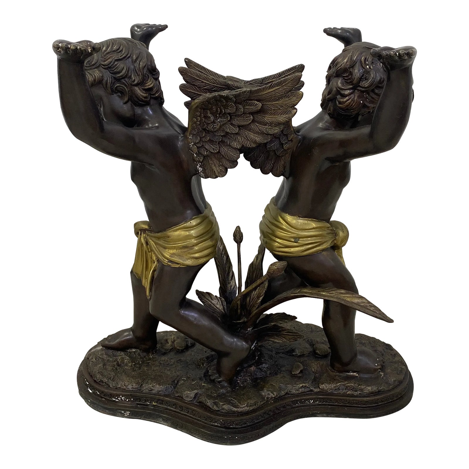 Late 19th Century Bronze Twin Cherub Console Table Base - Signed Morean ...