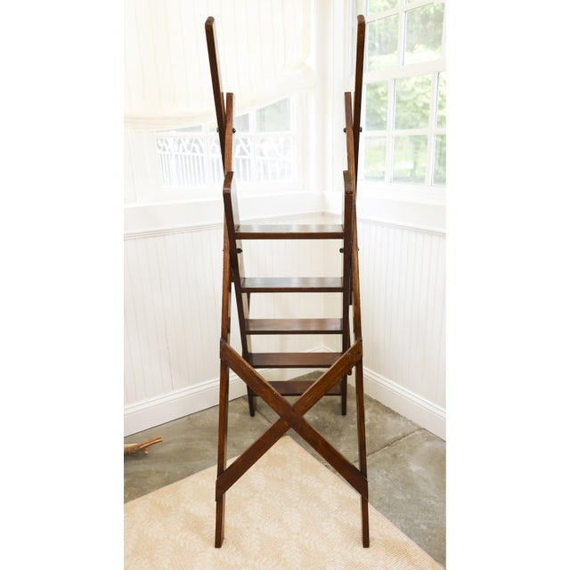Antique Mahogany Collapsible Library Step Ladder | Chairish