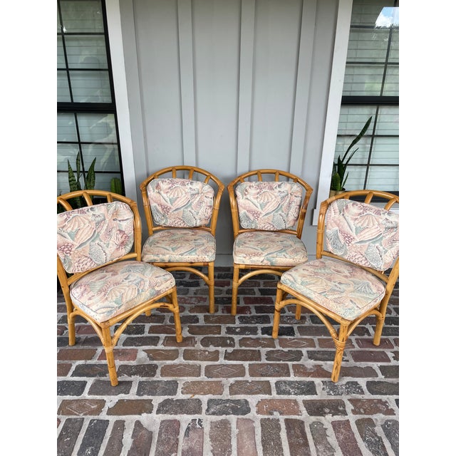 Vintage Set of 4 Coastal Rattan Dining Chairs With Curved Backs and ...