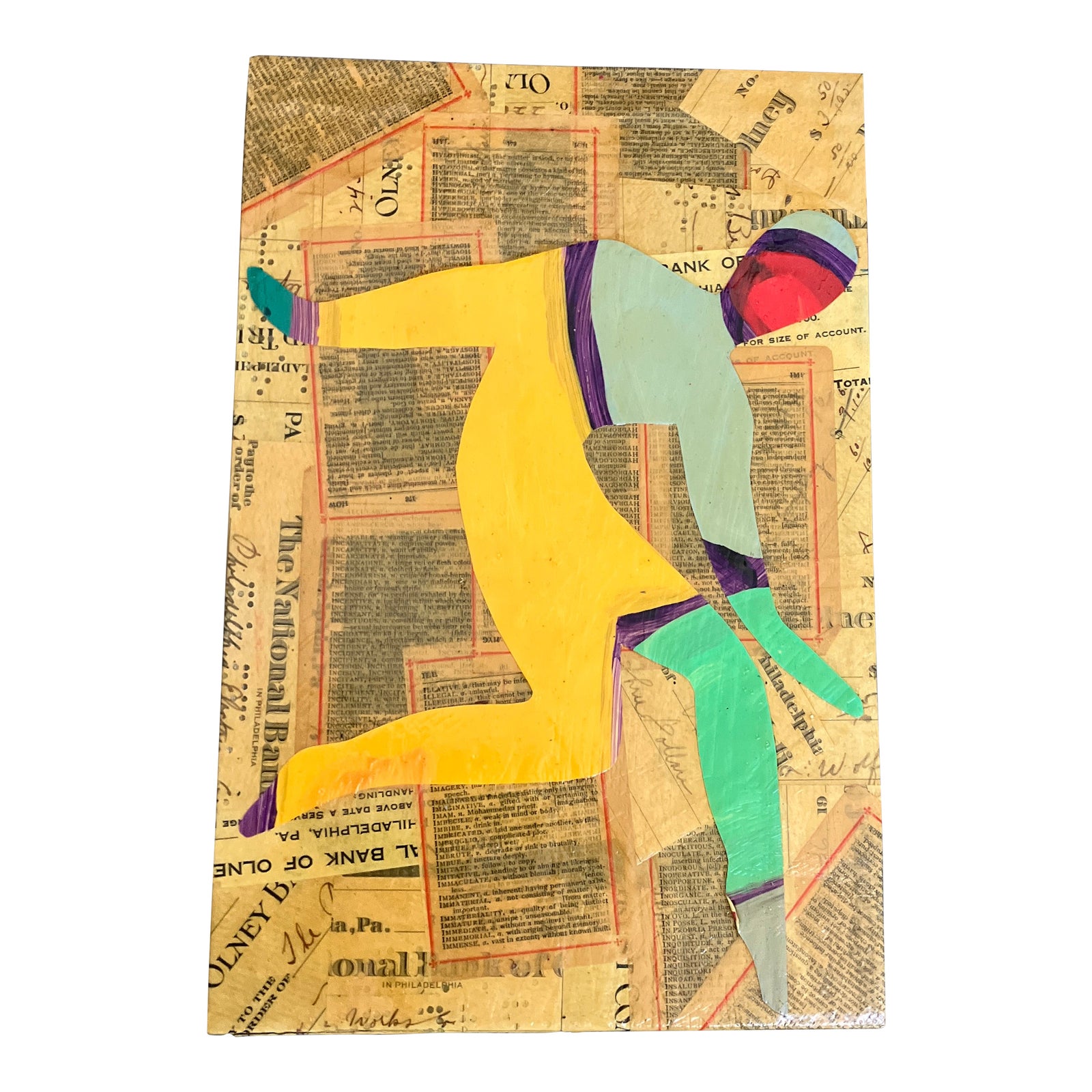 Contemporary Wayne Cunningham Abstract “Running Man”Collage Signed ...