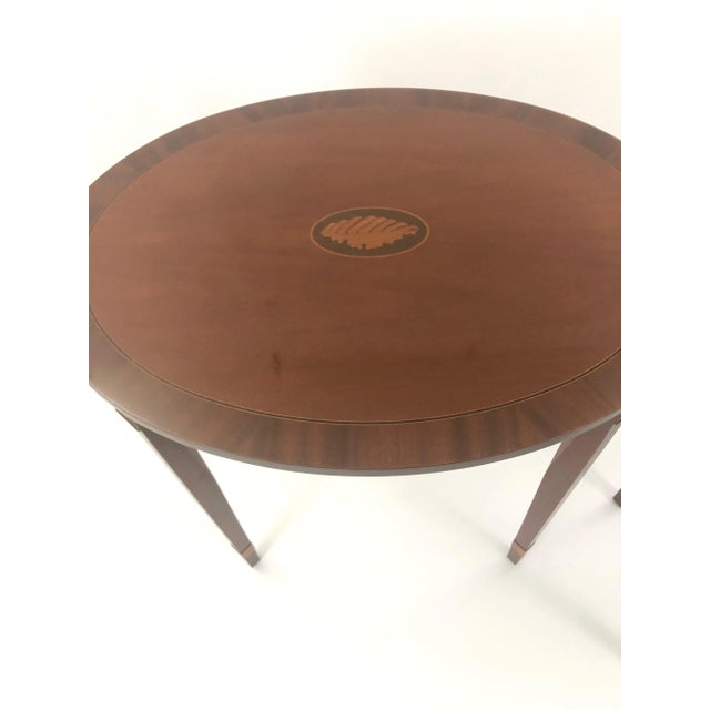 Handsome Oval Mixed Wood Inlaid Nesting Table | Chairish