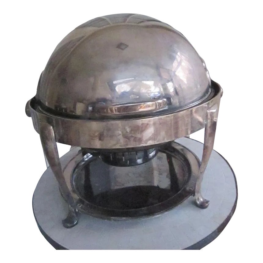 1960s Antique Silver Plated Round Chafing Dish With Stand and Burner ...