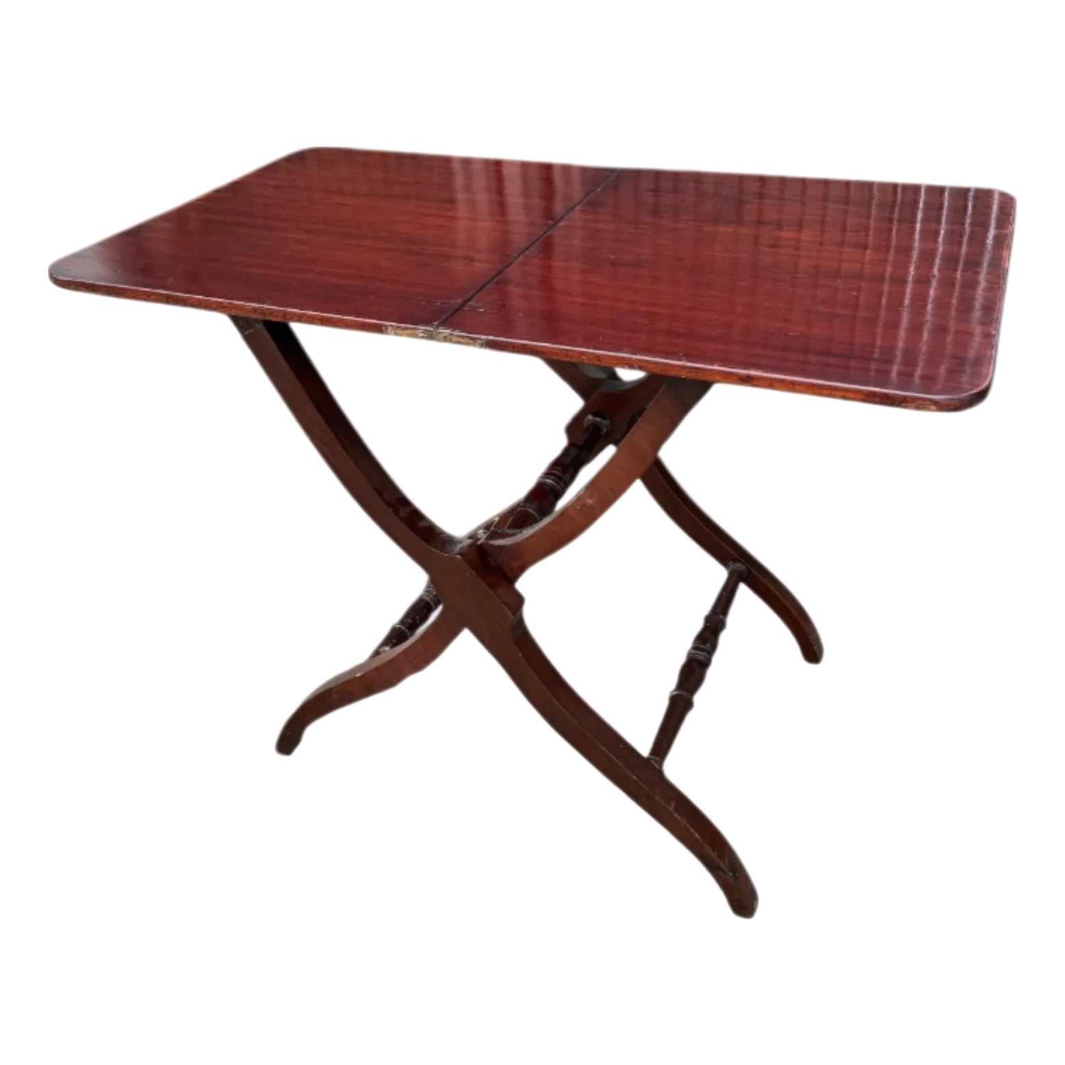 Antique English Mahogany Folding Coaching Table With X-Frame Base ...