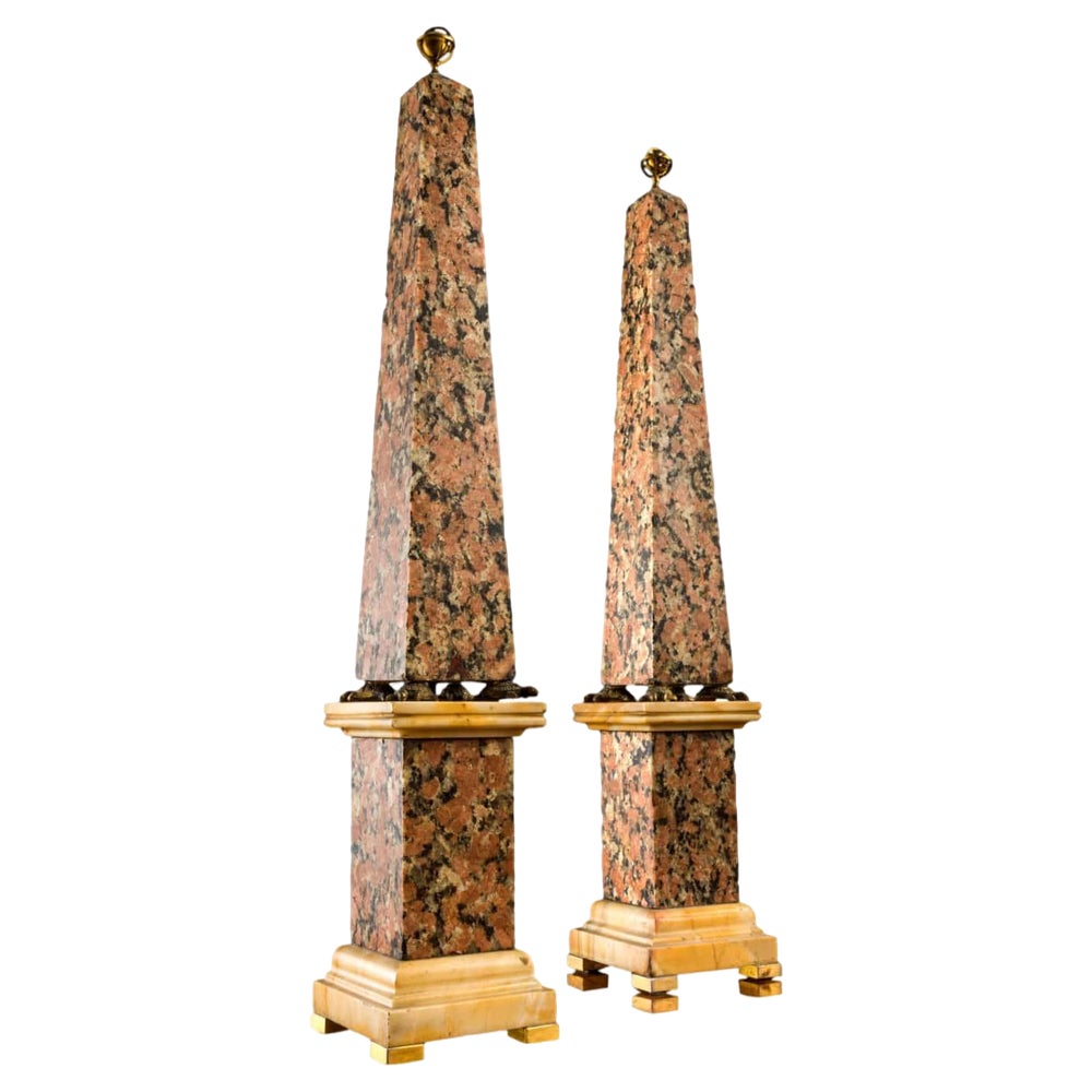 Red Marble Obelisks, Set of 2 | Chairish