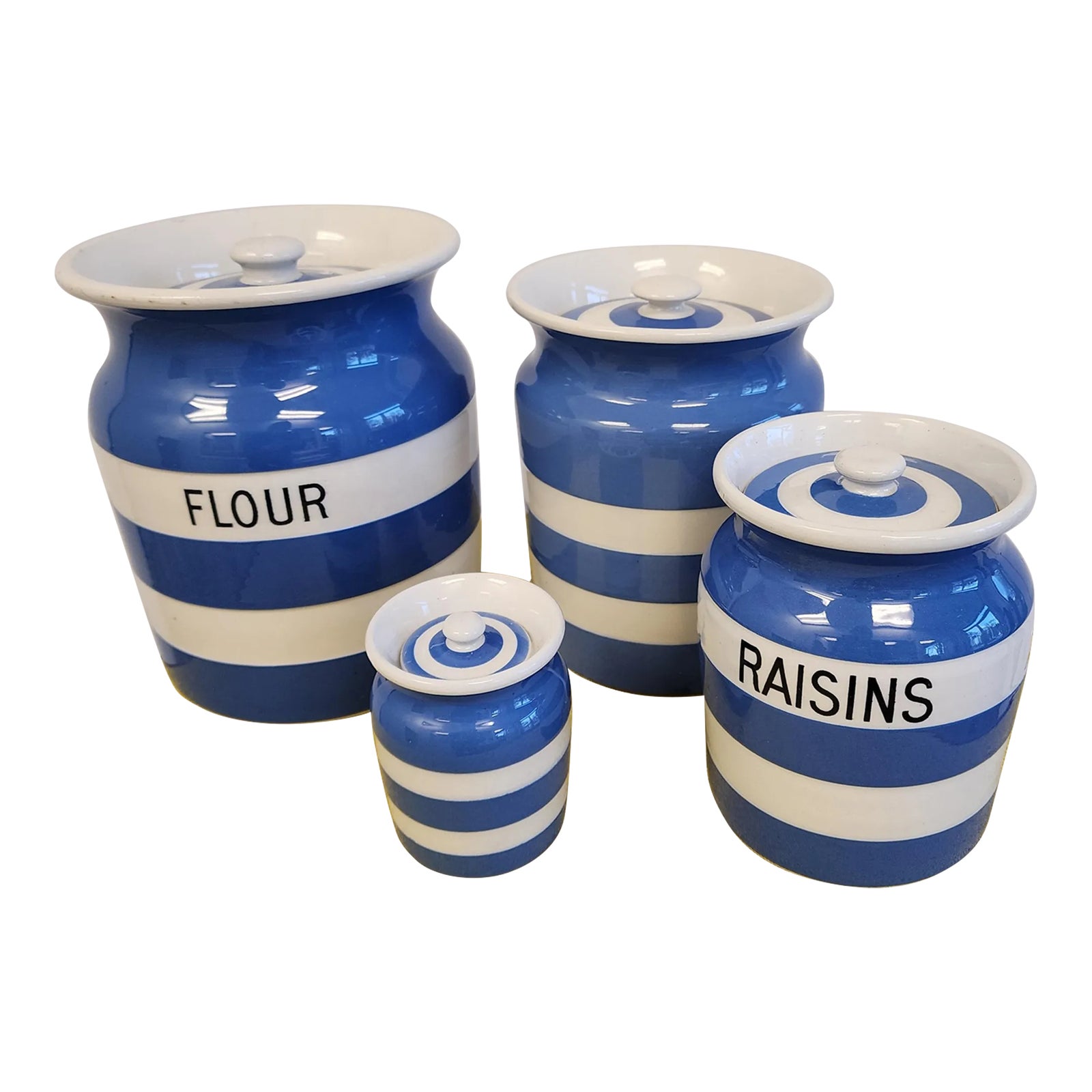 1930's T. Green Cornish Ware Blue and White Ceramic Canister - Set of 4 ...