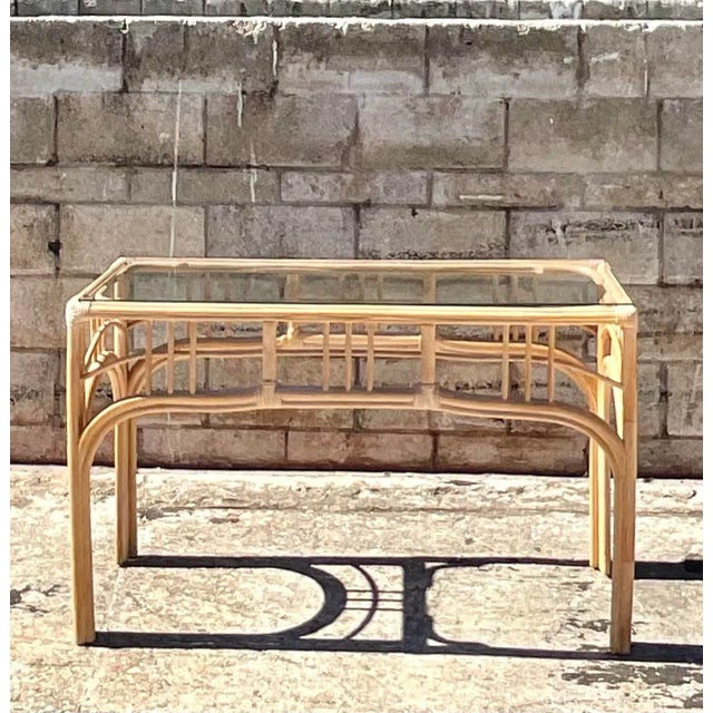 Vintage Coastal Rattan Console Table | Chairish