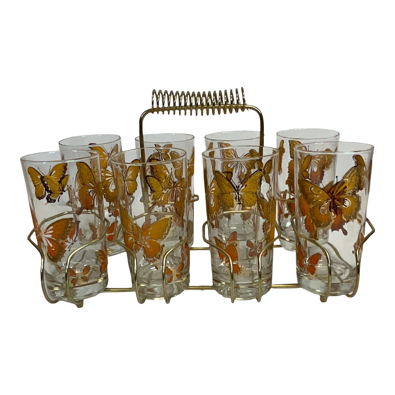 Mid-Century Spice-Colored Butterfly Tumbler Glasses and Atomic Caddy ...