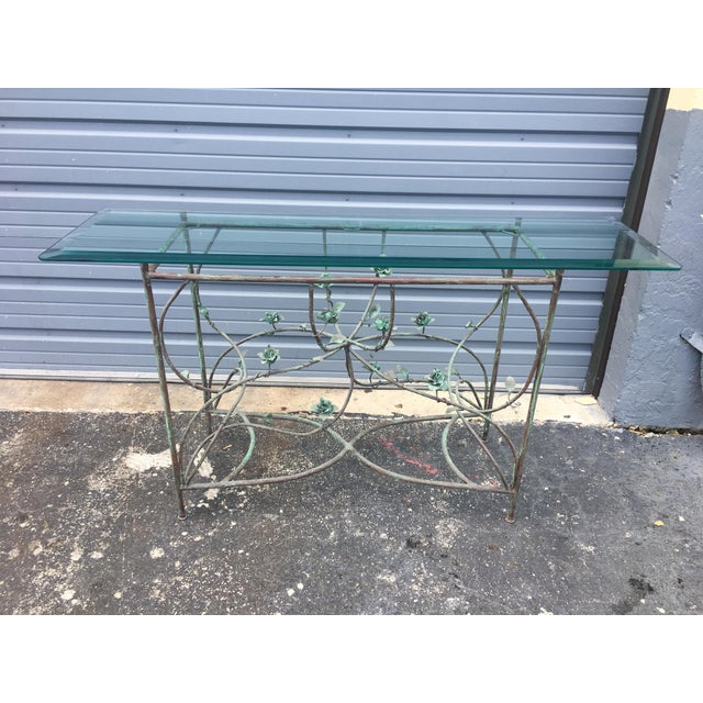 Contemporary Copper Glass Top Console Table | Chairish