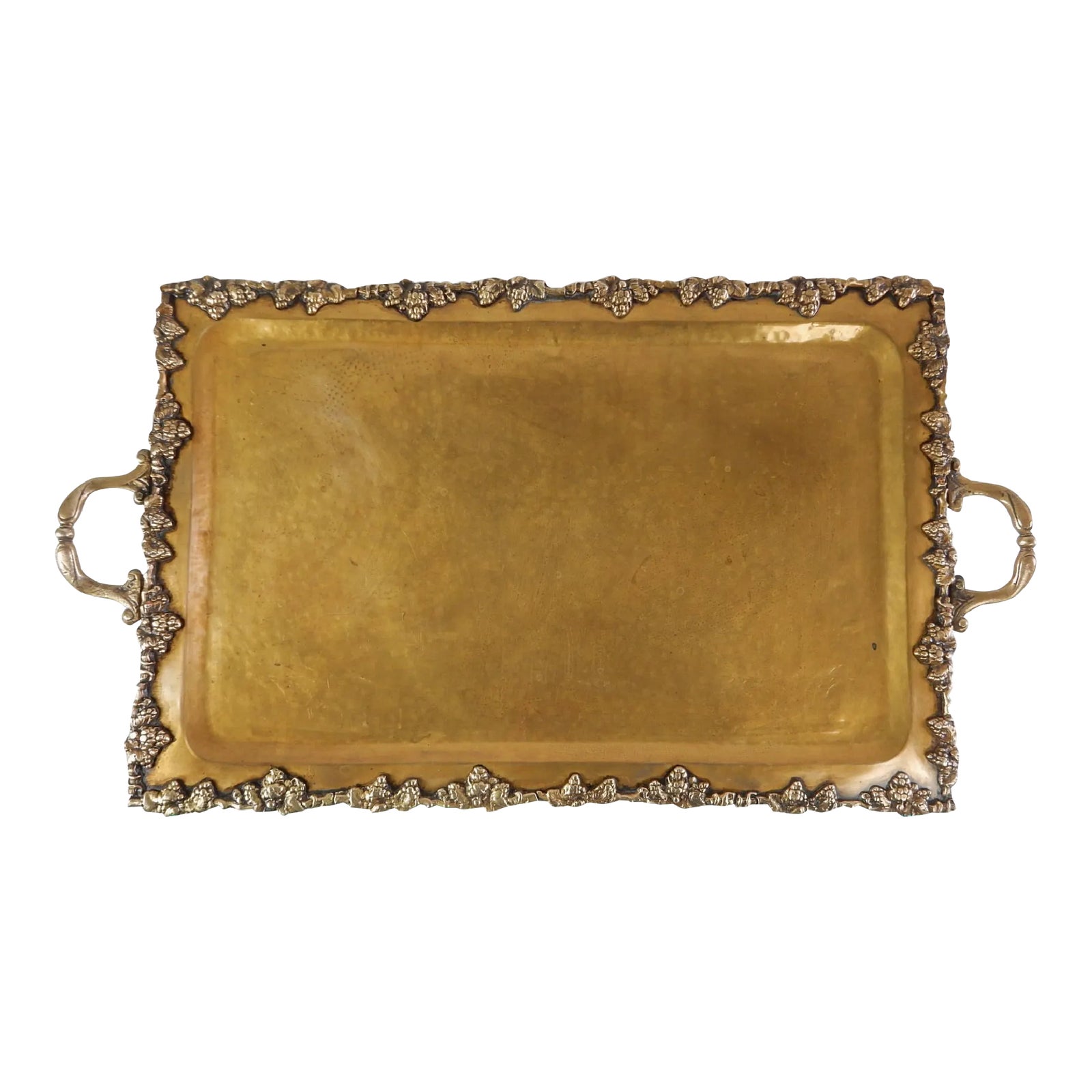 Large Footed Brass Service Tray for Bar or Table | Chairish