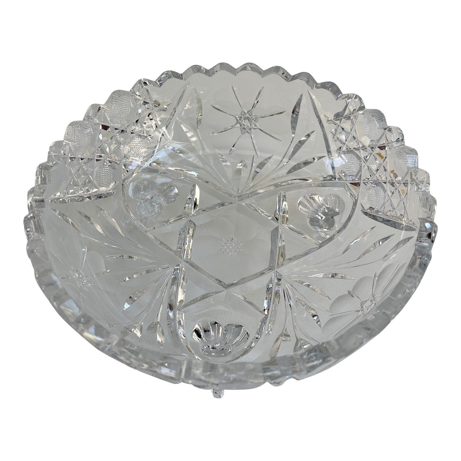 Vintage Brilliant Cut Etched Footed Crystal Bow. | Chairish