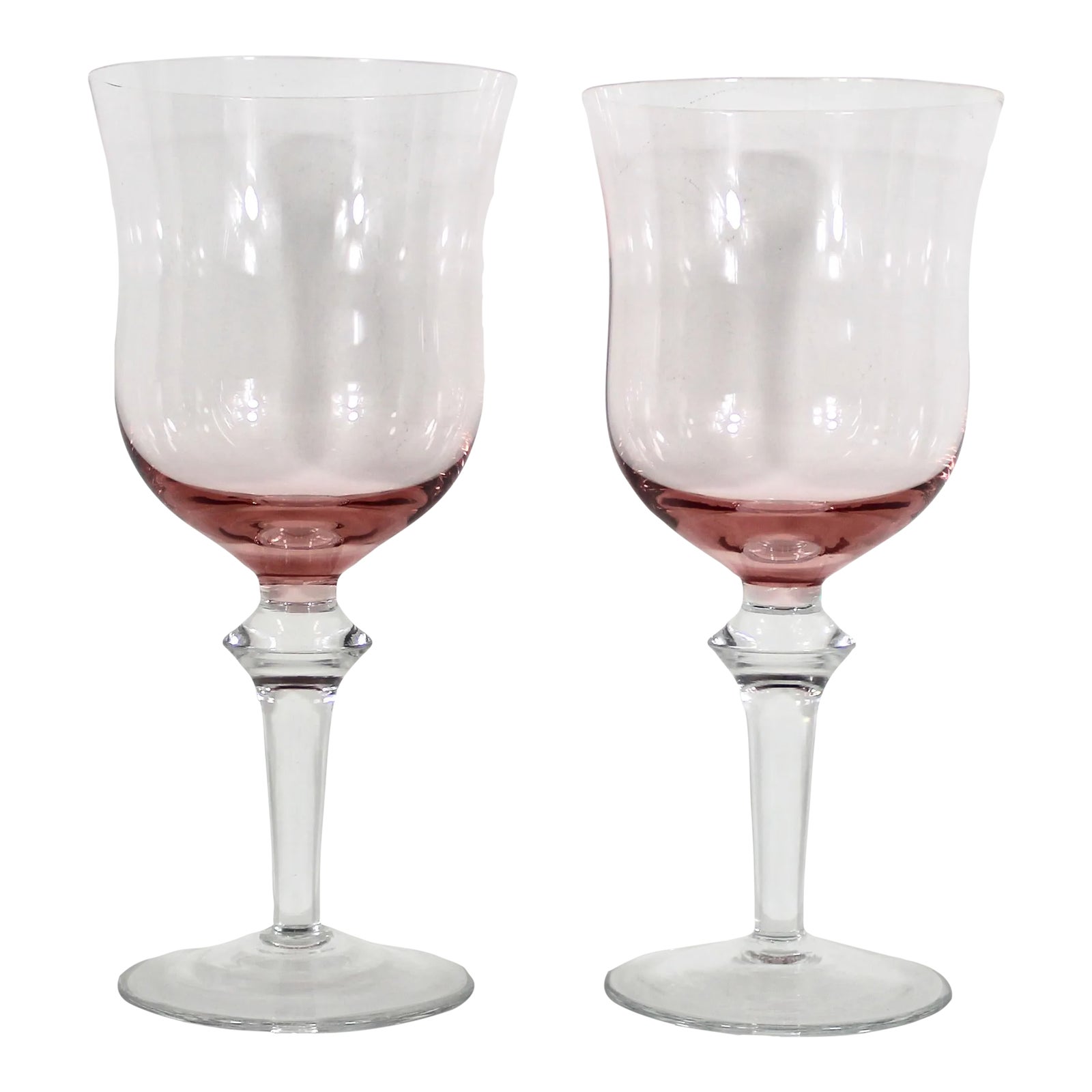 1970s Pink Glass Clear Stem Wine Glasses Large Goblet Denby Aurora Rose ...
