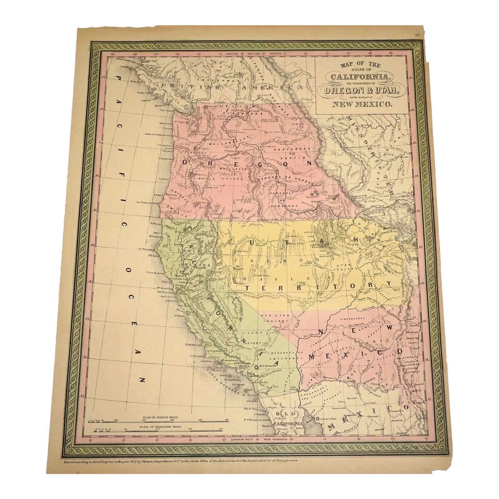 Original Antique Map of Western Territories (Usa) C.1800 | Chairish