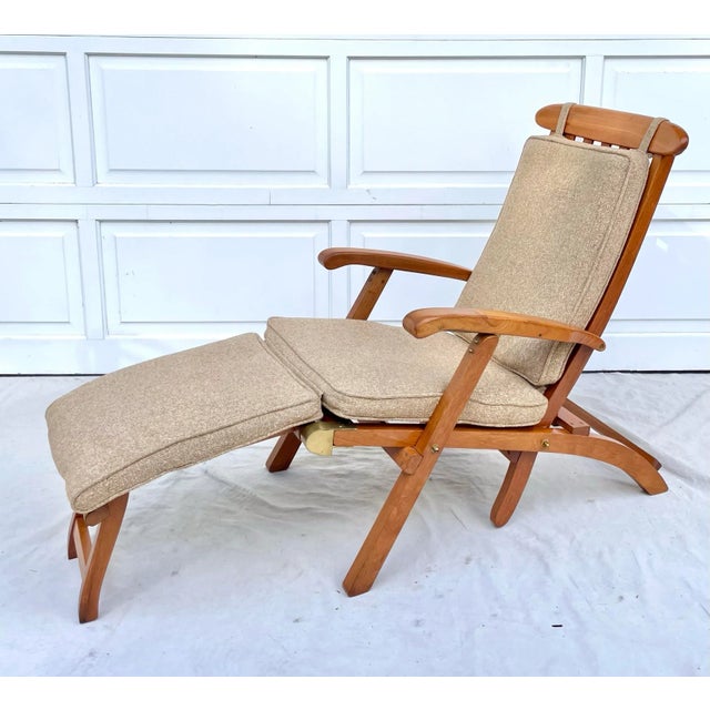 Vintage Lounge Steamer Chair and Footrest With Cushion | Chairish