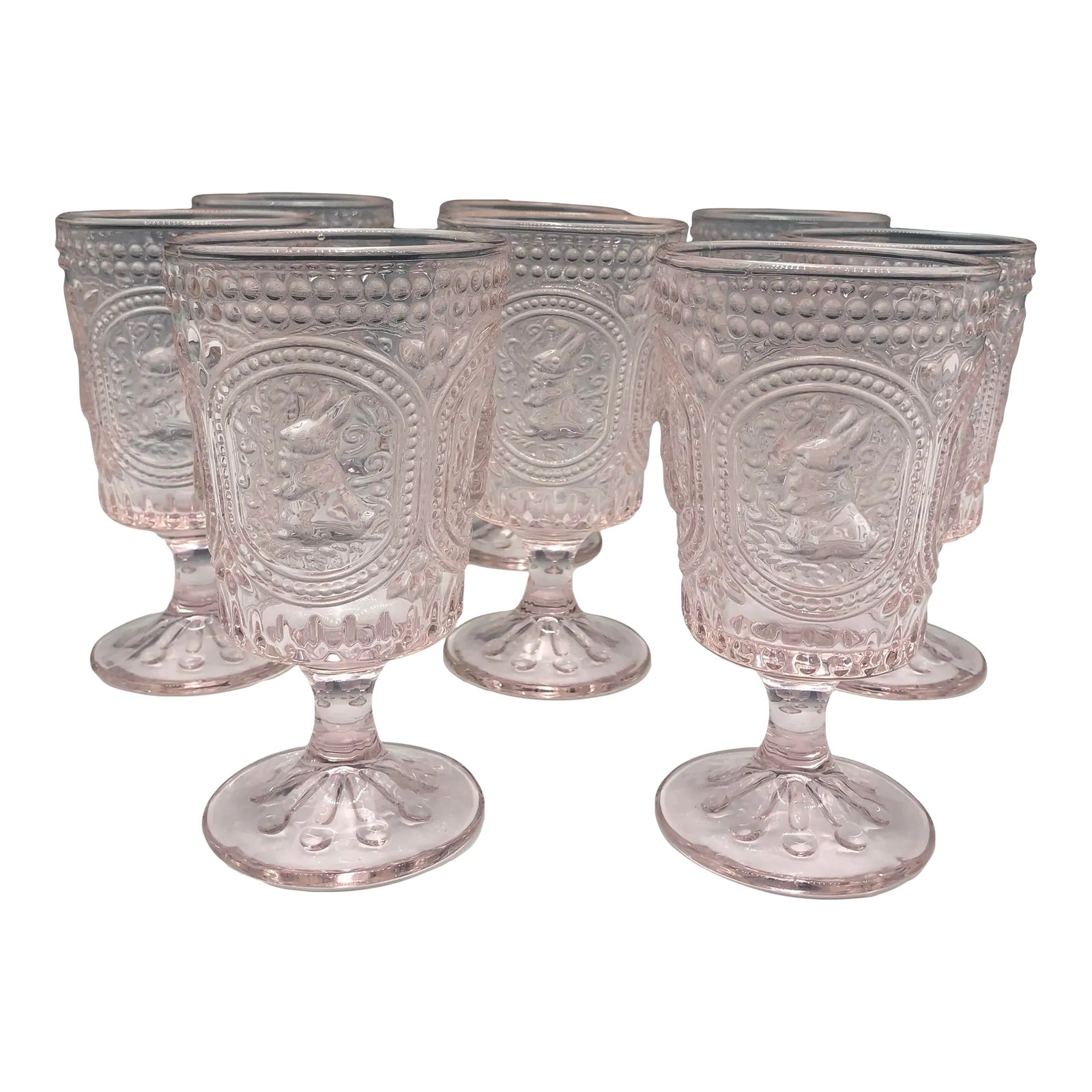 Pink Vintage Hobnail Bunny Pedestal Glass Water or Wine Goblets Set of ...