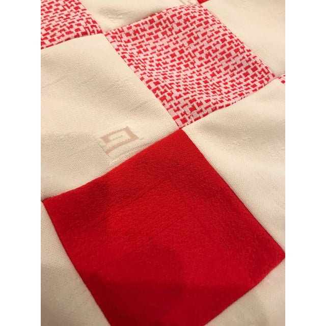 Vintage Knit Red Cream Floral Diamond Checkerboard Quilt Top | Chairish