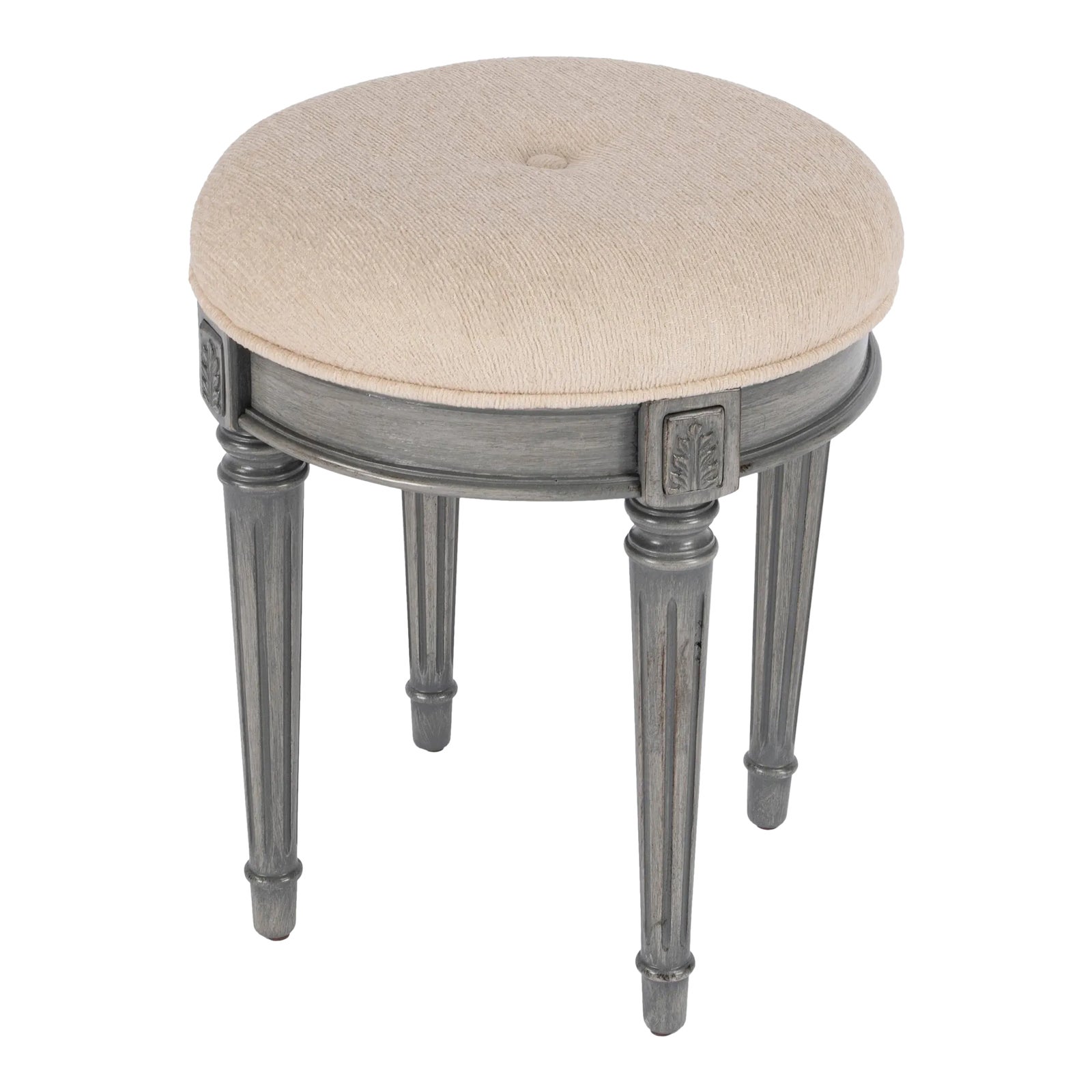 Bernadette Upholstered 18"W Vanity Stool, Gray | Chairish