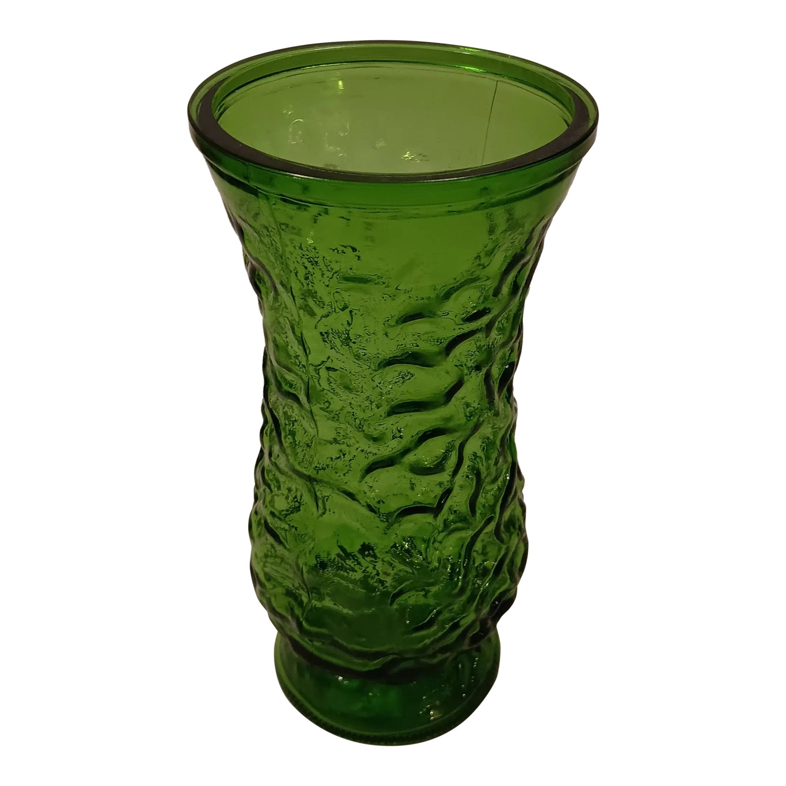 Vintage Hoosier Wave Pattern Emerald Green Vase | Chairish