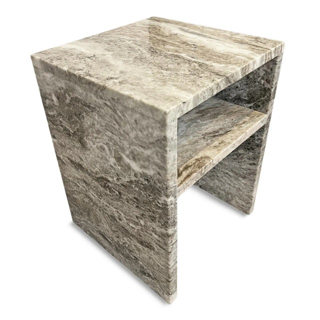 White & Grey Marble Bedside Table | Chairish
