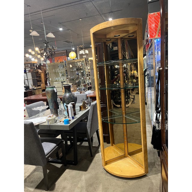 1970s Maple Burlwood Corner Curio Cabinet | Chairish