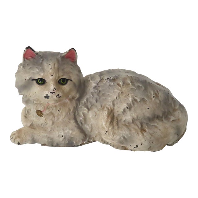 Vintage 1930s Signed Hubley Resting House Cat Cast Iron Doorstop | Chairish