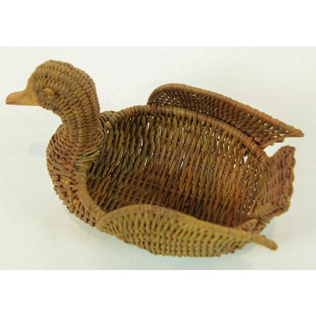 Vintage Wicker Rattan Woven Duck Motif Basket | Chairish