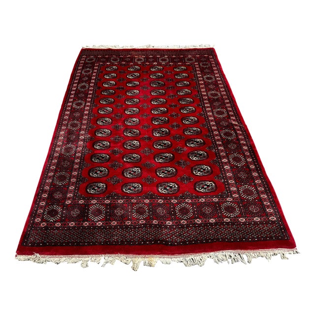 6ft4in X 9ft4 in Vintage Pakistani Bokhara Handknotted Area Rug | Chairish