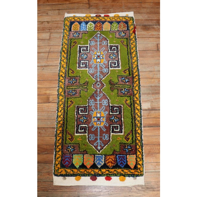 Peculiar Green Vintage Turkish Rug, 1'11'' X 4'3'' | Chairish