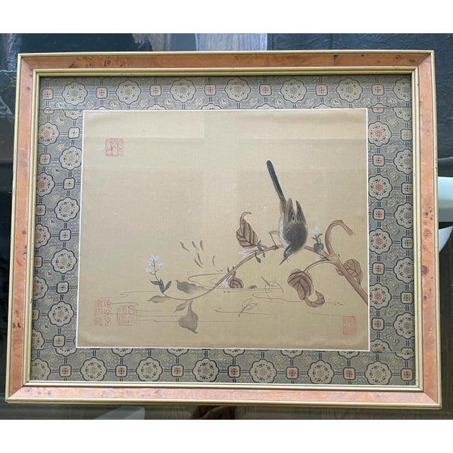 Mid 20th Century Framed Chinese Silk Flower & Bird Paintings - Set of 4 ...