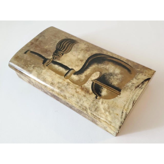Aldo Tura Fornasetti Style Brown GoatSkin Parchment Box With Hand ...