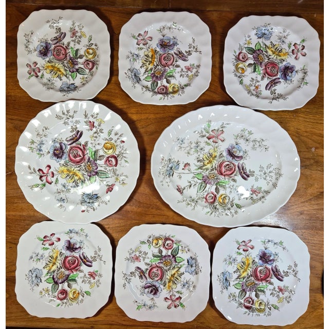 Vintage Set of Spring Flowers Ironstone Plates - Set of 8 | Chairish