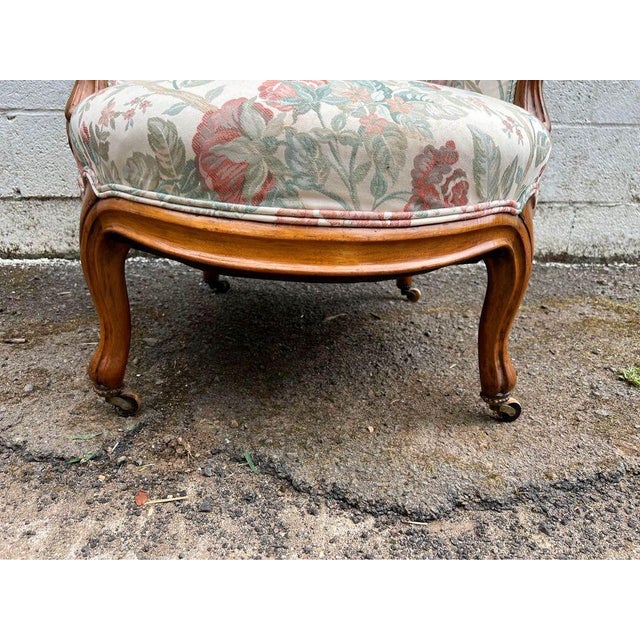 Mid 20th Century Pair Victorian Rococo Style Walnut Carved Upholstered ...