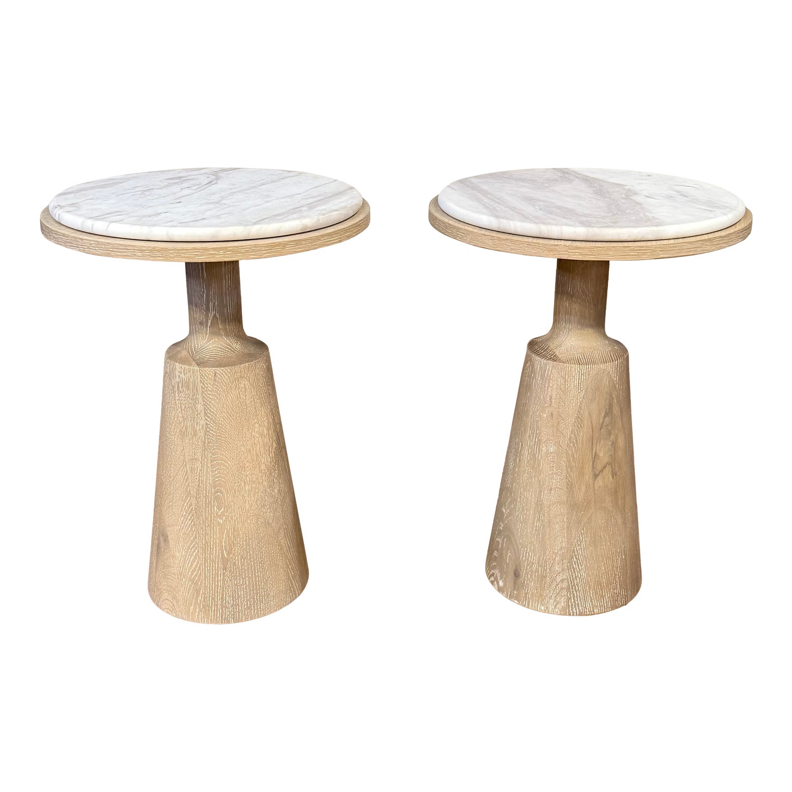 Pair of Century Casual Stone Top Round Spot Tables | Chairish