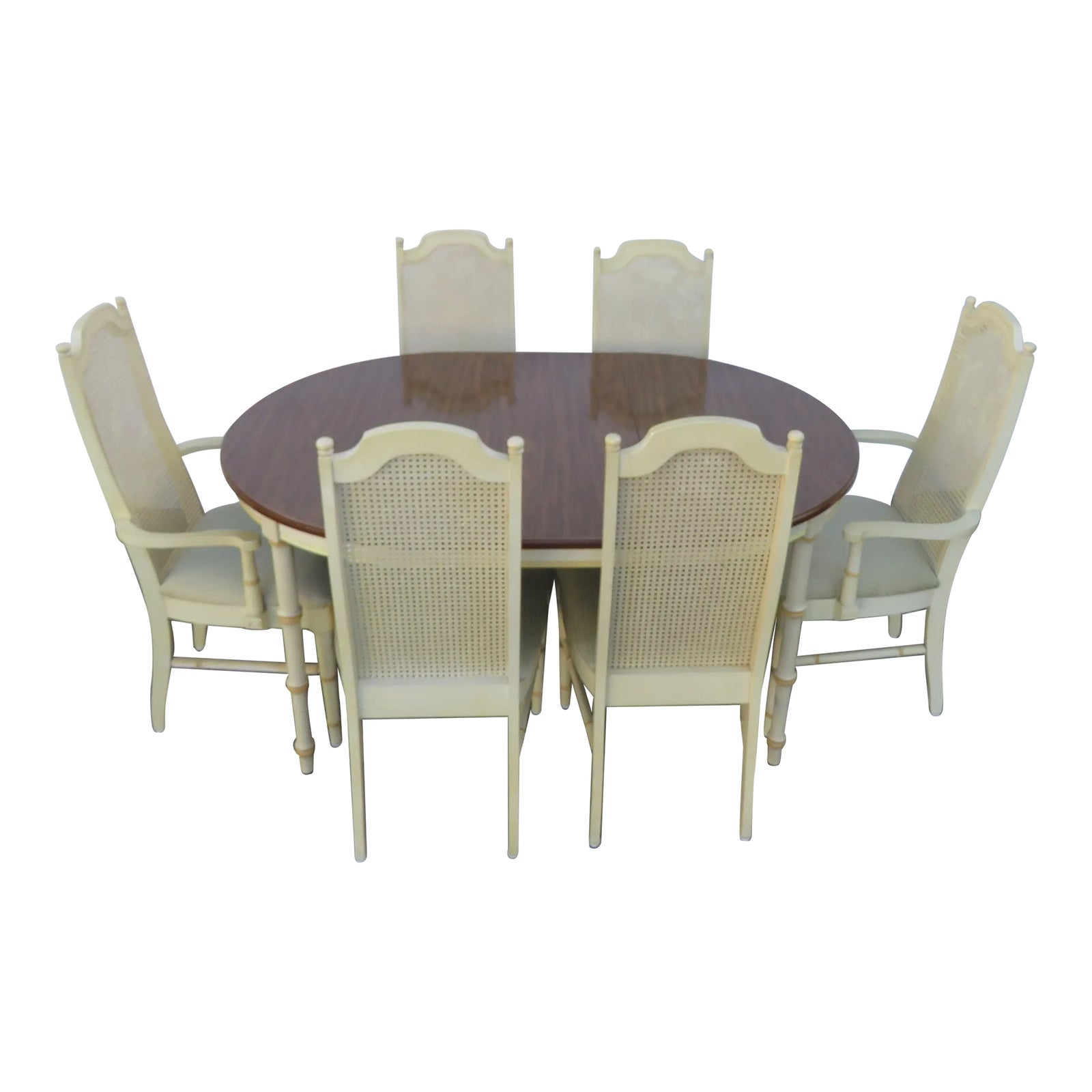 Lenoir Hollywood Regency Faux Bamboo Two Tone Dining Table and Six ...